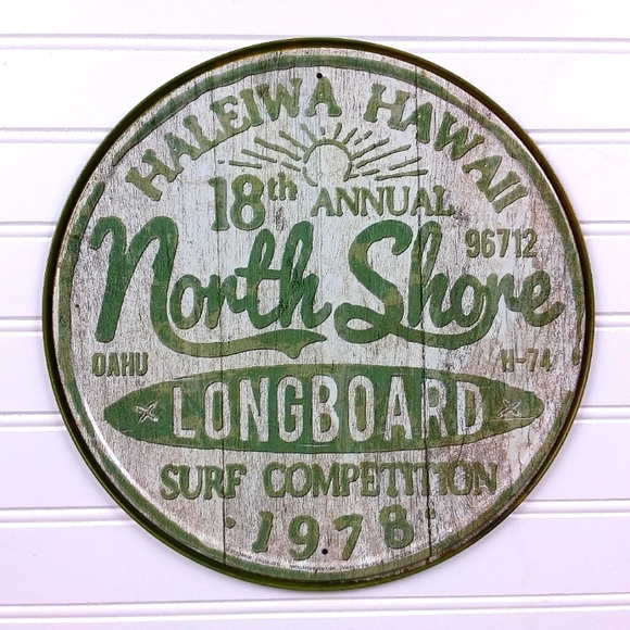 Accents | North Shore Longboard Competition Hawaii Round Metal Sign ...